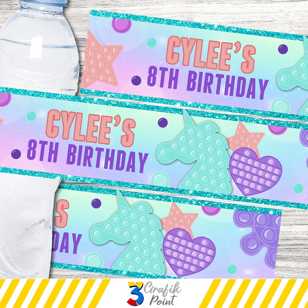 Pop It Water Label, Pop Fidget Water Label, Pop It Fidget Toy Topper ...