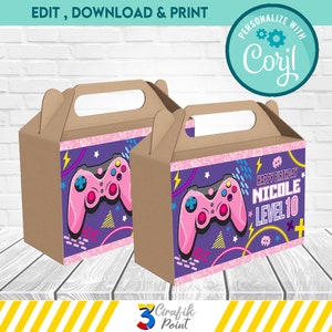 Editable Gamer Party Box Template for Birthdays With Favor Bag and ...