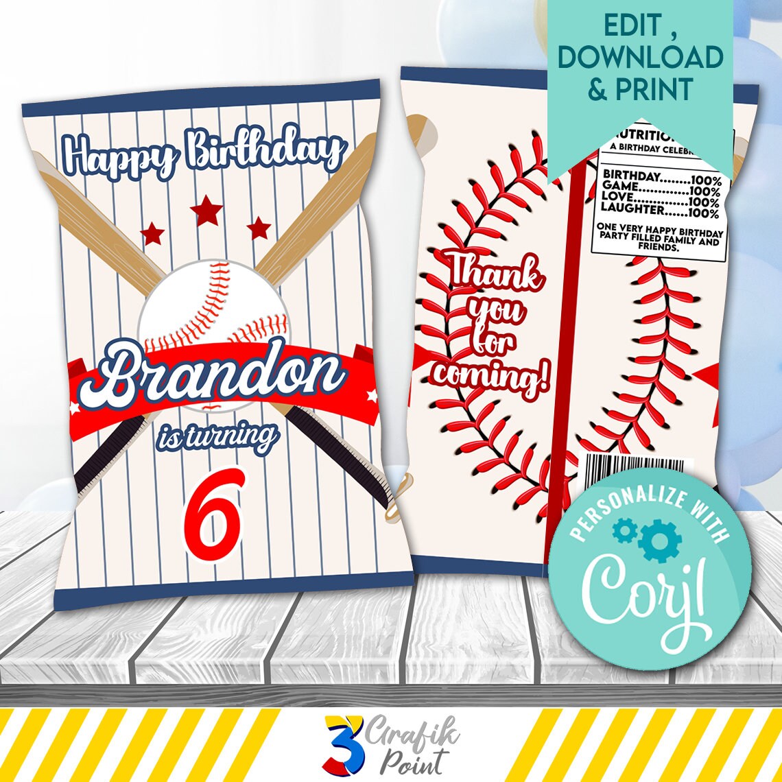 Baseball Chip Bag Sport Chip Bag Baseball Topper Baseball - Etsy