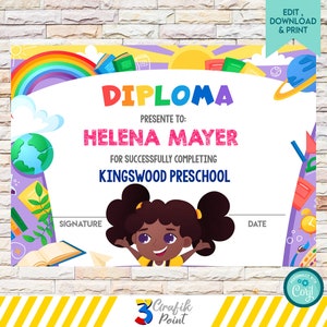 Editable Preschool Award Certificate, Preschool Diploma, Editable Award ...