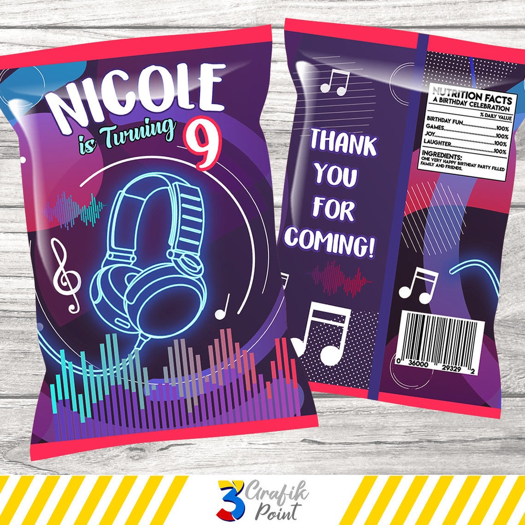 Musical Birthday Chip Bag Printable: Custom Dance Party Favor (PDF) - Etsy