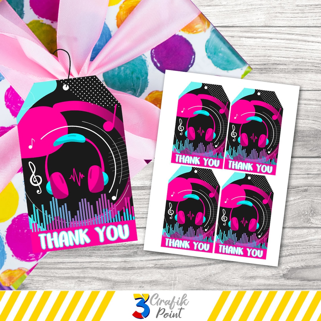 Musical Thank You Tags: Printable Birthday Party Favors (PDF) - Etsy
