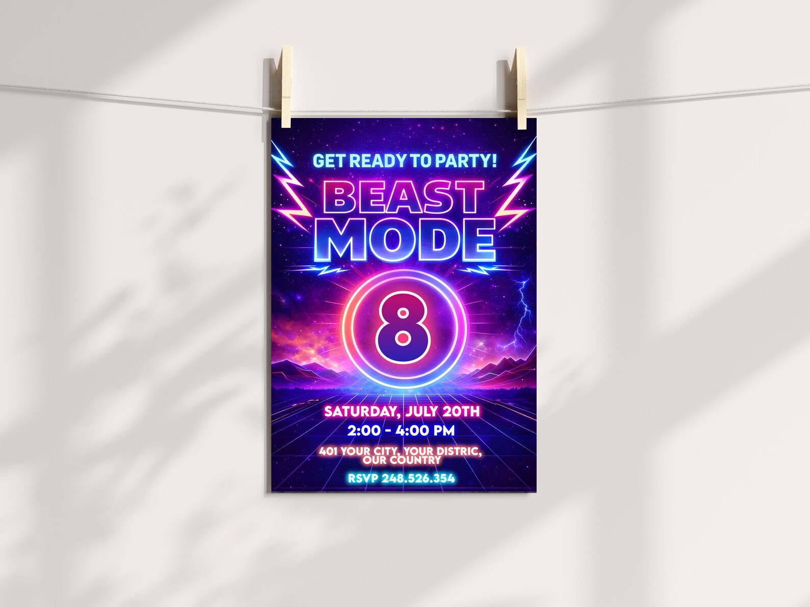 Editable Beast Mode Birthday Invitation, Neon Gaming Invite (digital ...