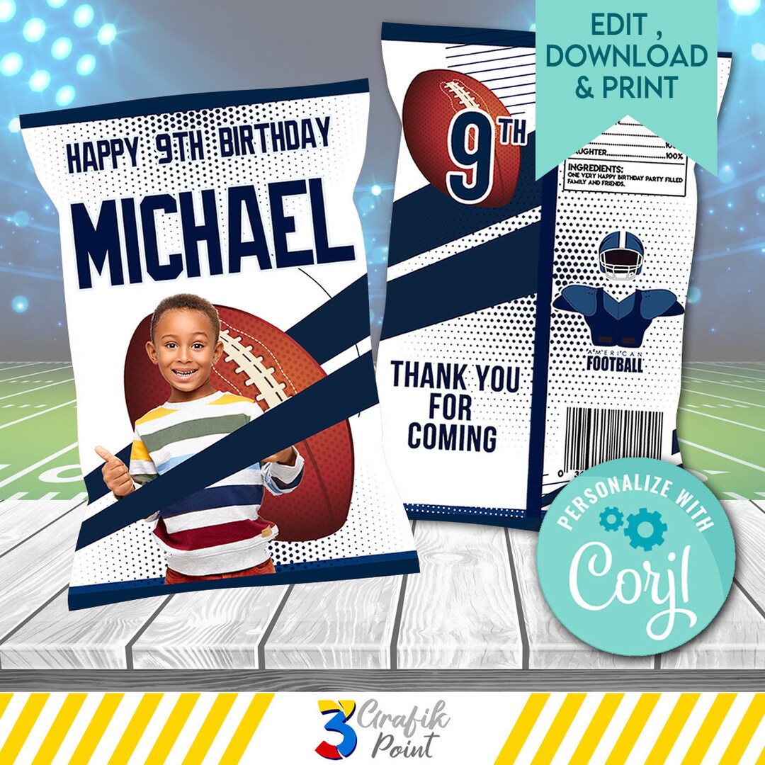 Editable Template American Football Chip Bag, Football Birthday Chip ...