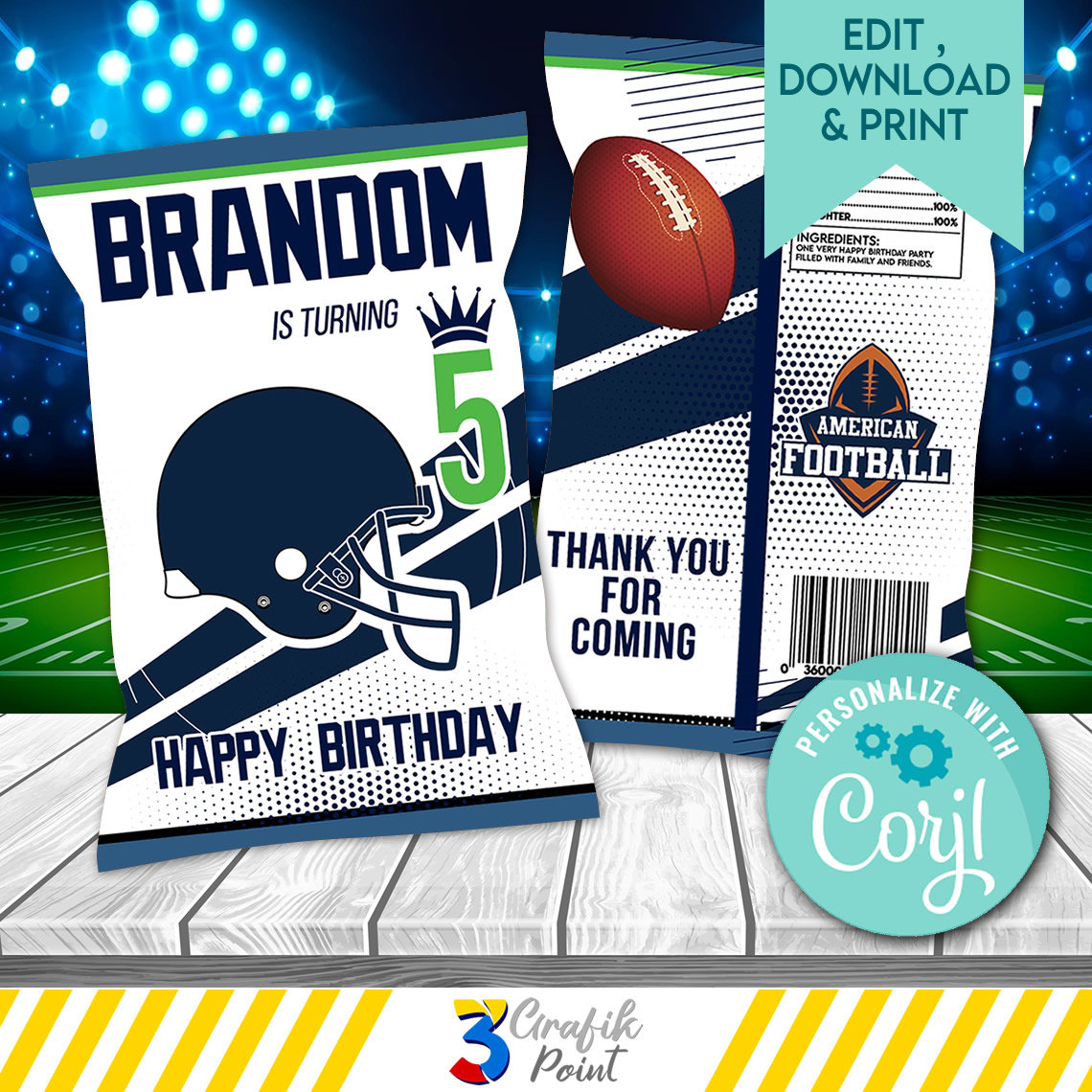Editable Template American Football Chip Bag, Football Birthday Chip ...