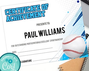 Editable Baseball Award Certificate - Etsy