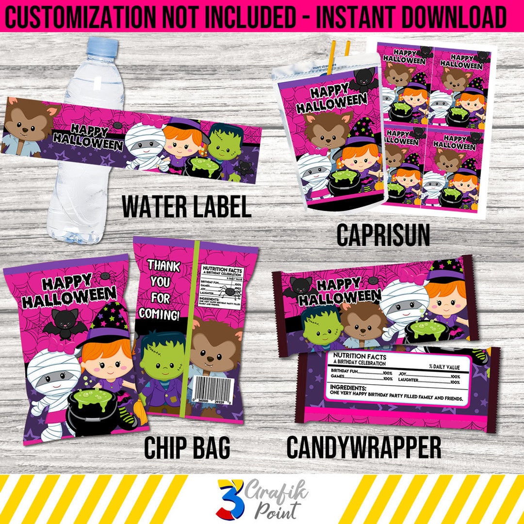 Party Halloween Pack Printable, Halloween Favor Bag, Halloween Chip Bag ...