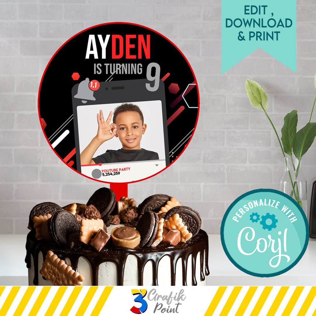 Social Media Video Cake Topper Template: Personalized Birthday Party ...
