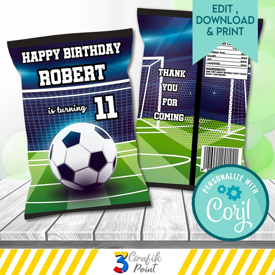 Editable Template Soccer Chip Bag, Soccer Birthday Chip Bag, Football ...