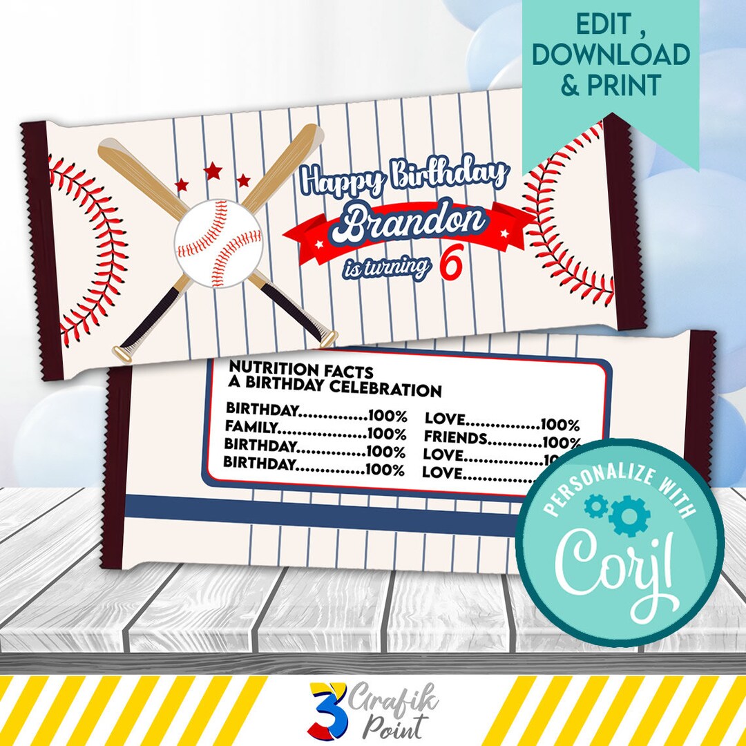 Editable Baseball Candy Wrapper, Sport Candy Label, Baseball Topper ...
