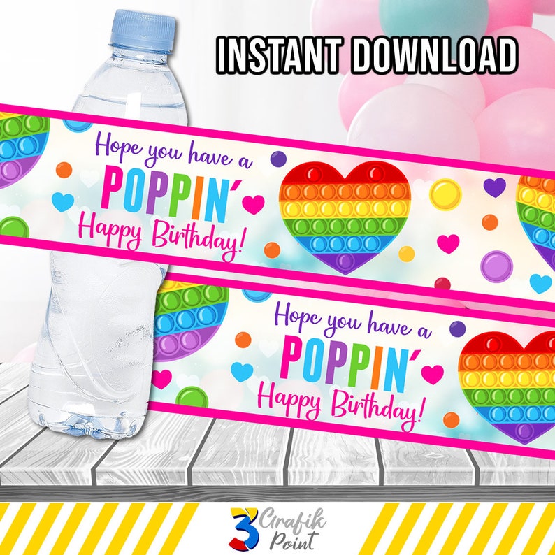 Pop It Water Bottle Label Template Pop Fidget Water Label - Etsy
