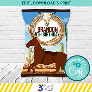 Editable Cowboys Chip Bag Template, Western Chip Bag, Rodeo Birthday ...