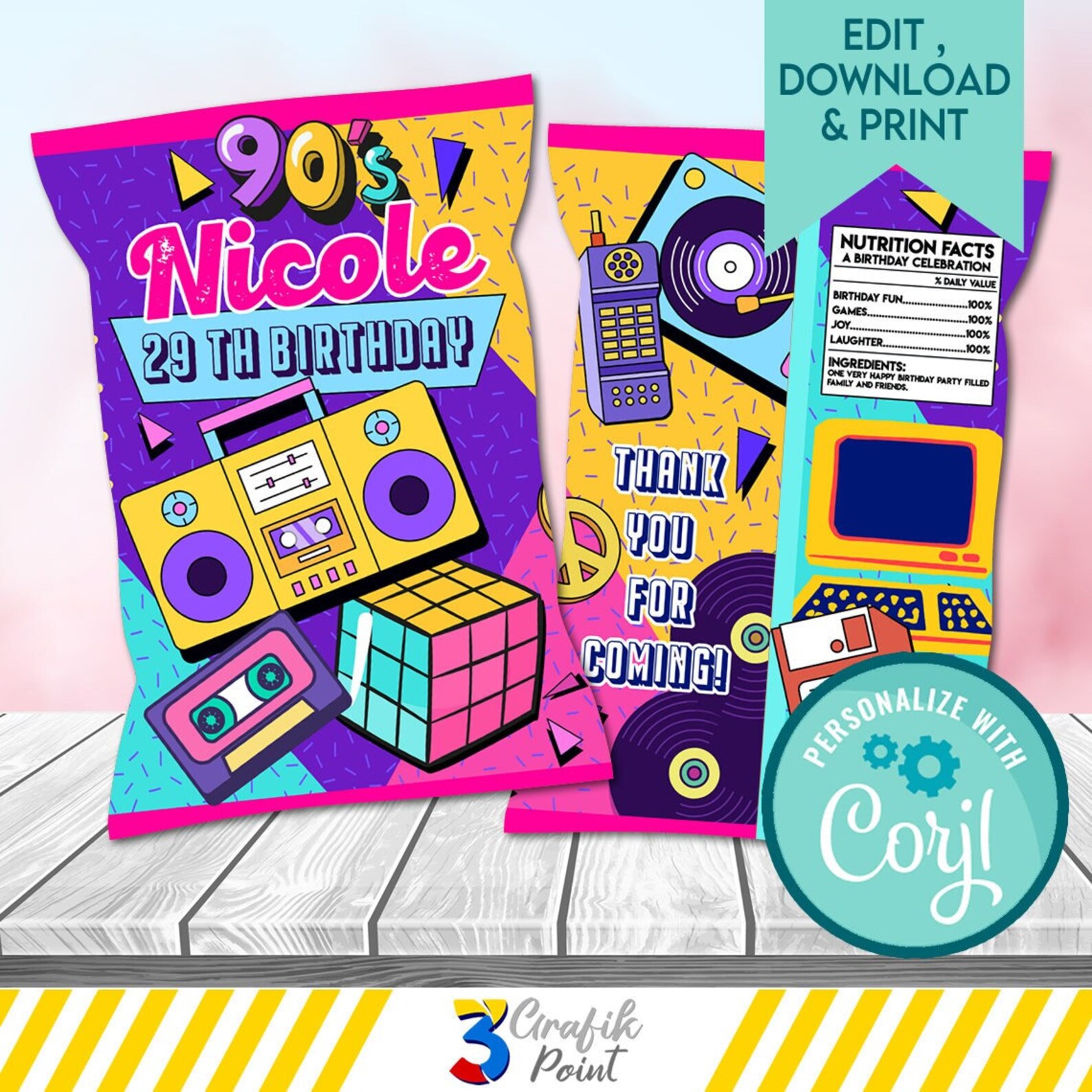 Editable Template 90s Party Love the 90s Retro Chip Bag - Etsy