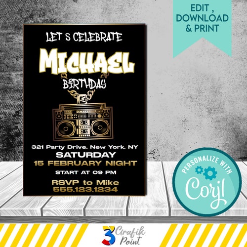 Editable Hip Hop Invitation Template Hip Hop Party Party - Etsy