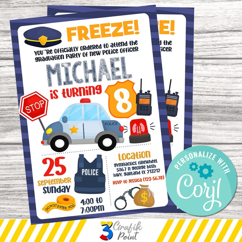 Editable Police Birthday Invitation Template Police Birthday - Etsy