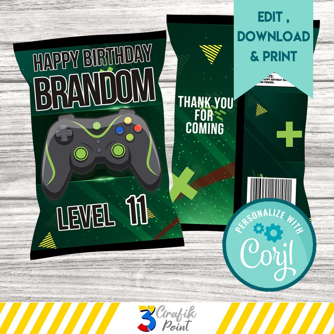 Editable Gamer Chip Bag Template, Gamer Favor Bag, Gamer Birthday ...