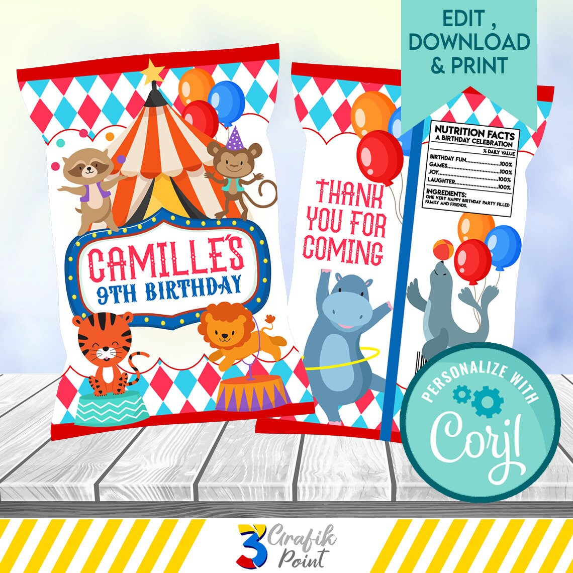Editable Circus Chip Bag Circus Snacks Treat Bags Circus - Etsy
