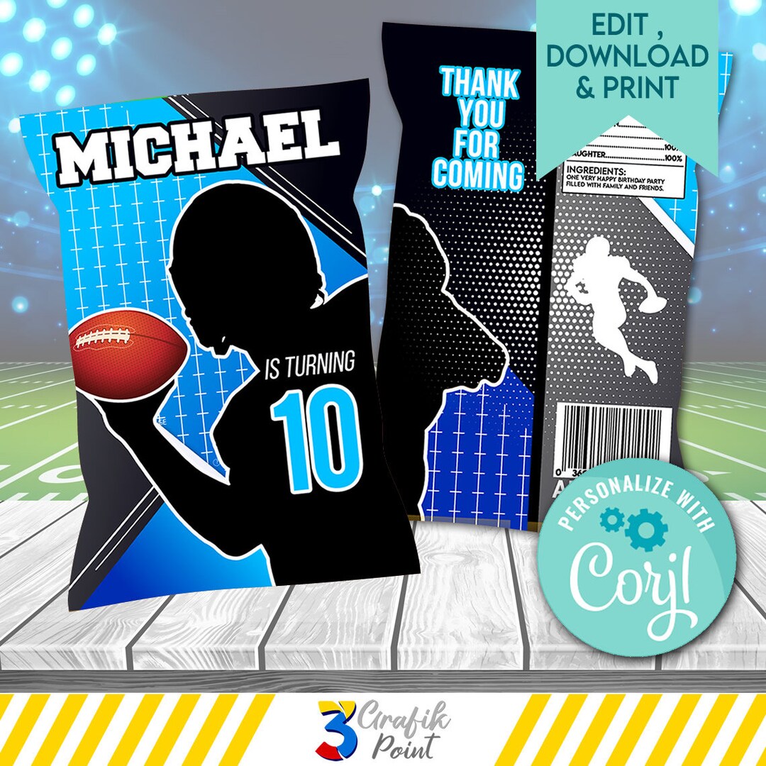 Editable Template Football Chip Bag, Football Birthday Chip Bag ...