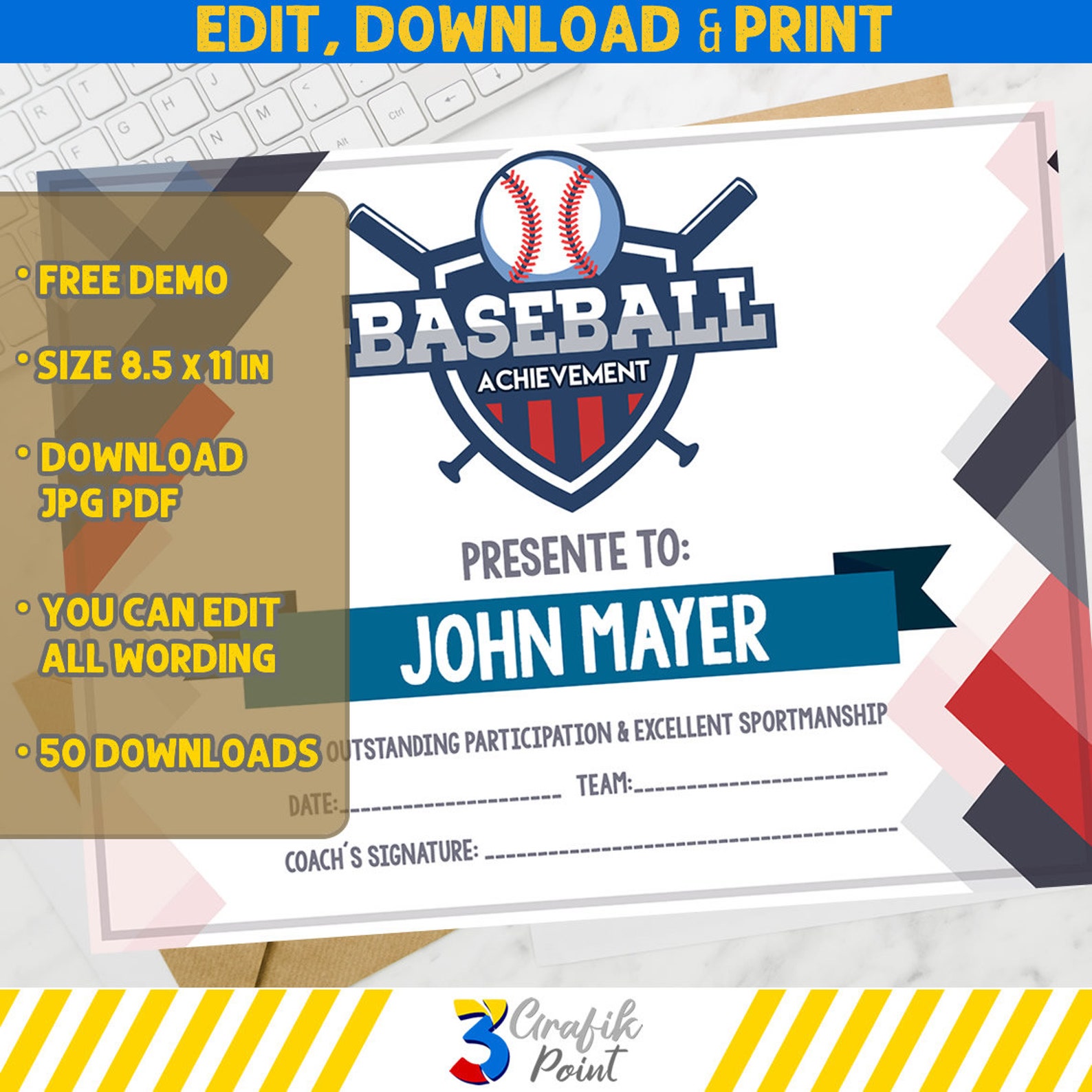 Editable Baseball Award Certificate, End of Season Baseball Awards ...
