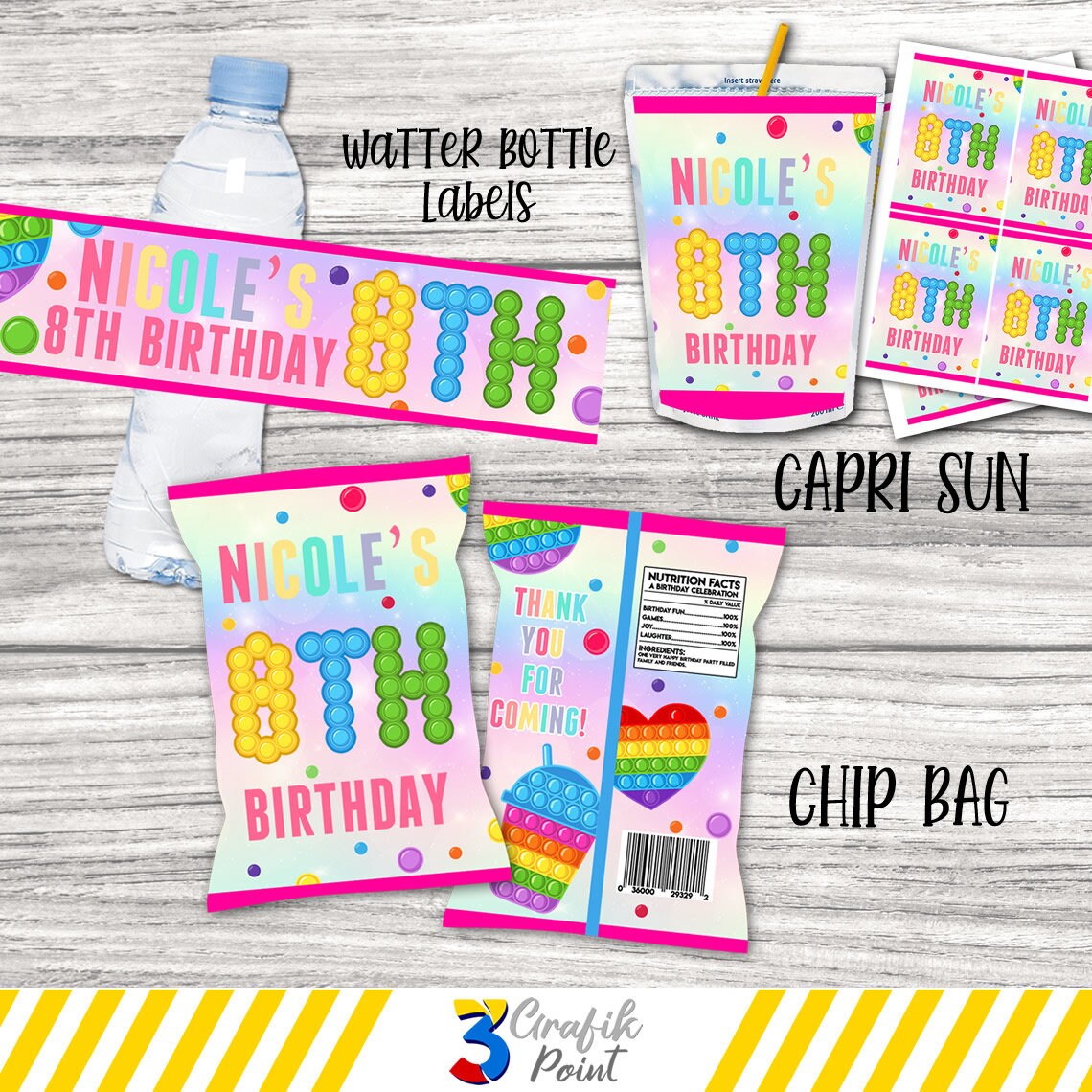 Editable Pop It Party Bundle Fidget Toy Chip Bag Pop It - Etsy UK
