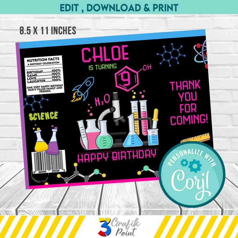 Editable Science Chip Bag Template – STEM Birthday Favor – Printable ...