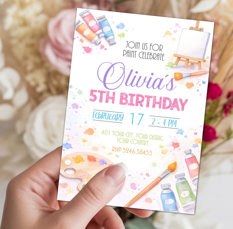 Editable Art Birthday Invitation, Painting Party Invite, Watercolor ...