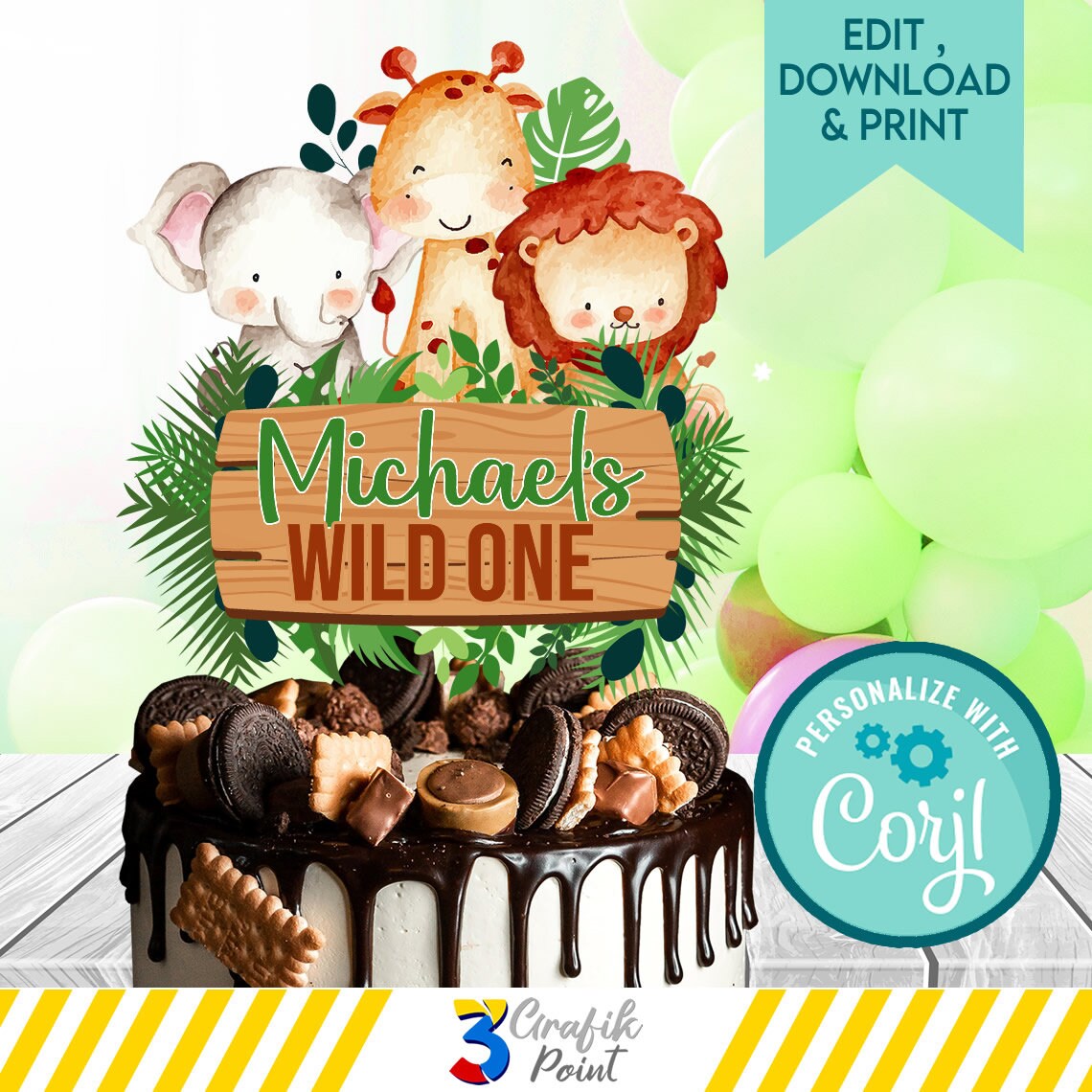 Editable Safari Cake Topper Template Safari Party Safari | Etsy