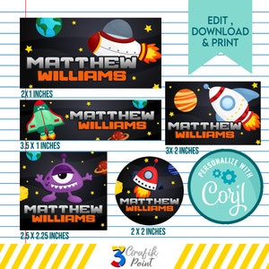 Editable Space Name Labels for Books & Supplies, Outer Space School ...