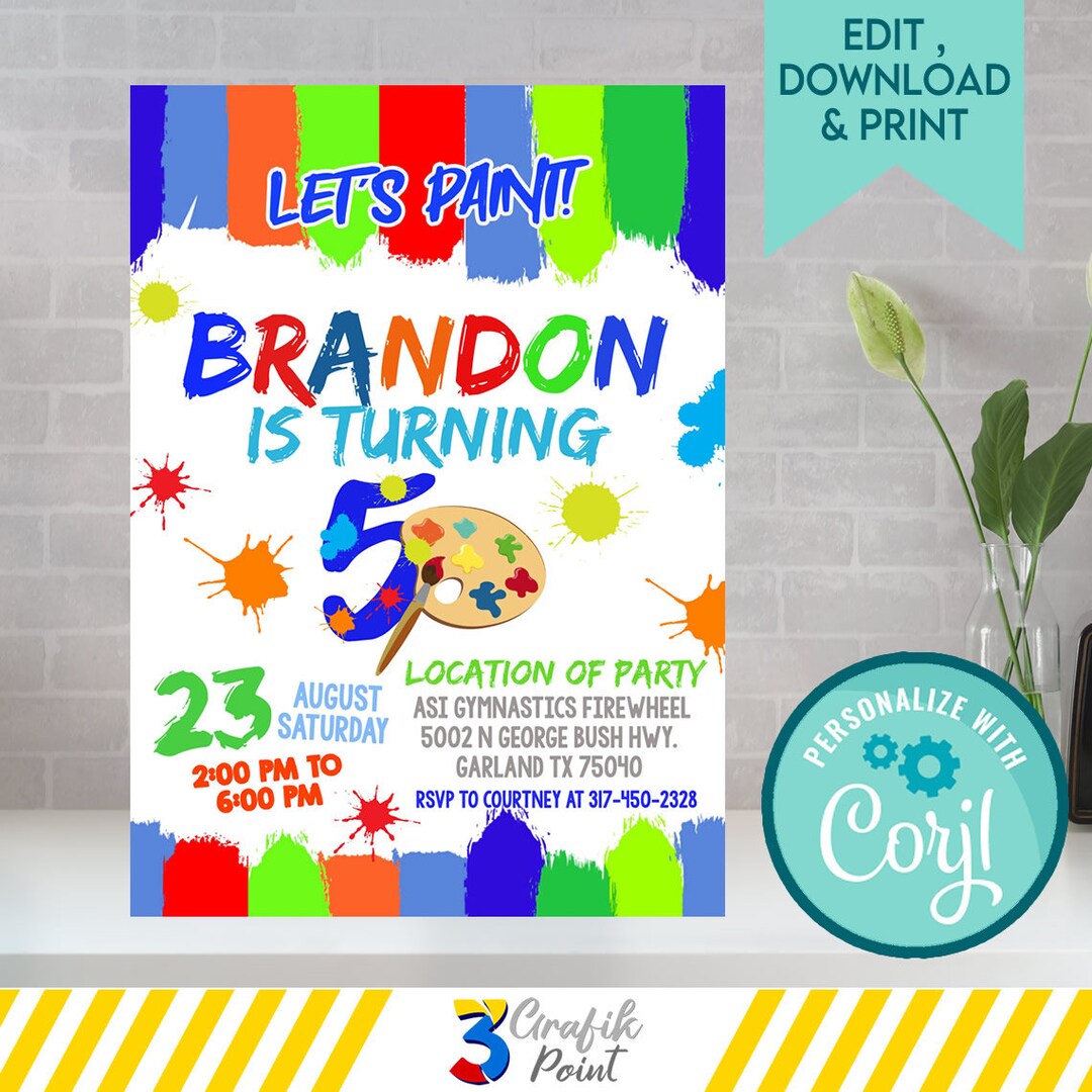 Editable Art Paint Party Invitation Template, Paint Party Birthday ...