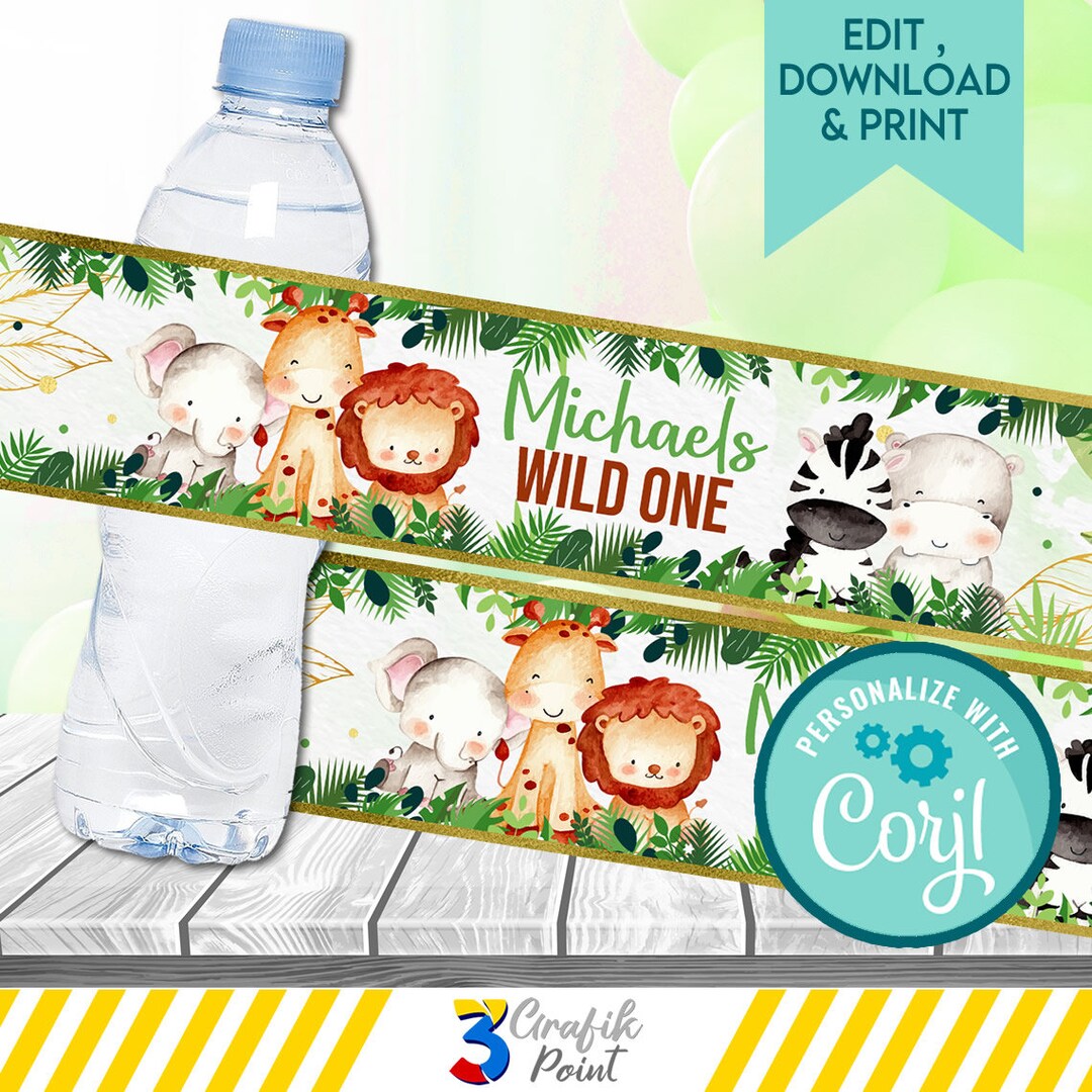 Editable Safari Water Label, Jungle Water Label Template, Safari Baby ...