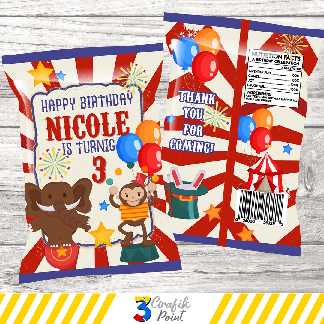 Circus Chip Bag Printable, Circus Favor Bag, Carnival Birthday ...