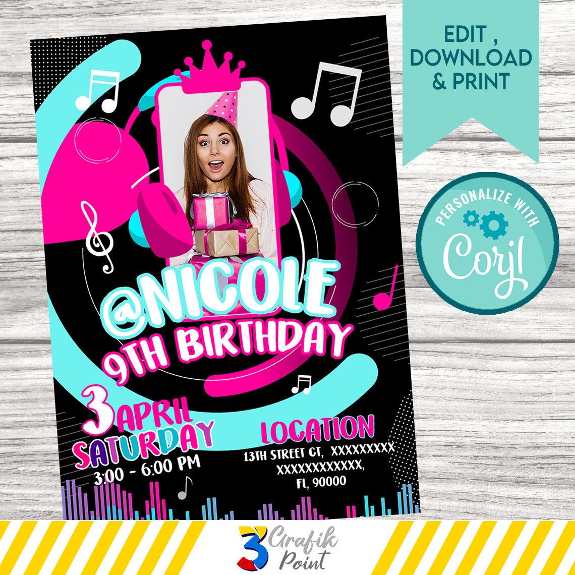 Invitación musical editable, plantilla de invitación de cumpleaños ...