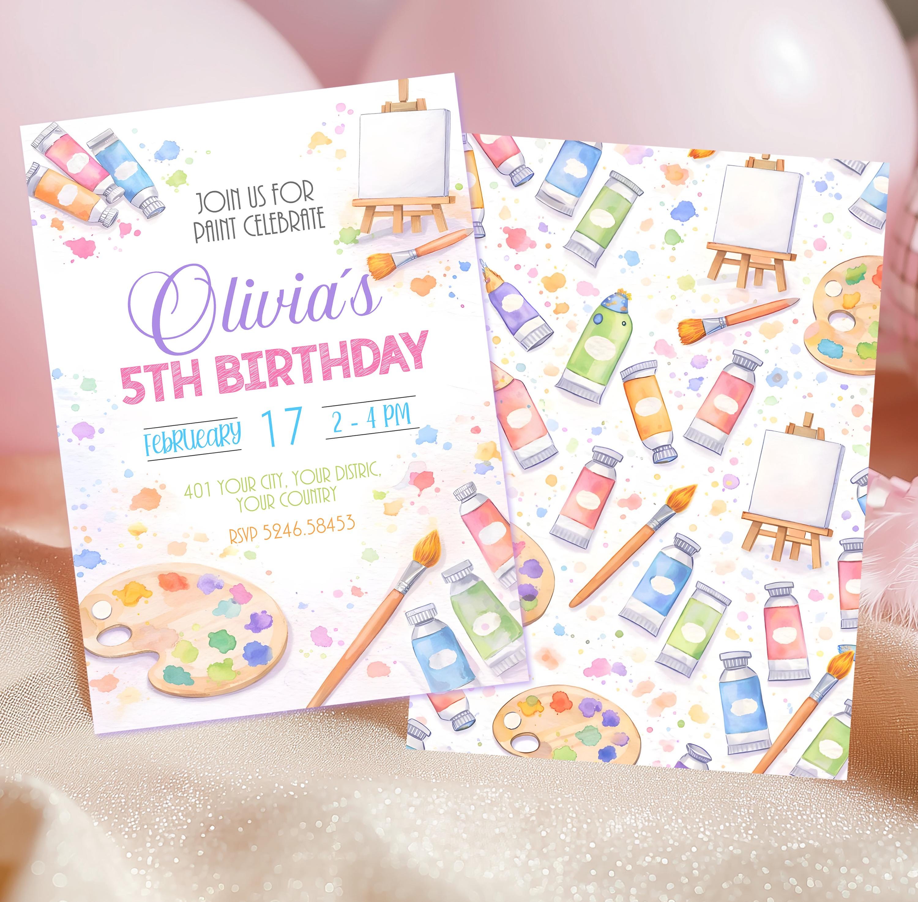 Editable Art Birthday Invitation, Painting Party Invite, Watercolor ...
