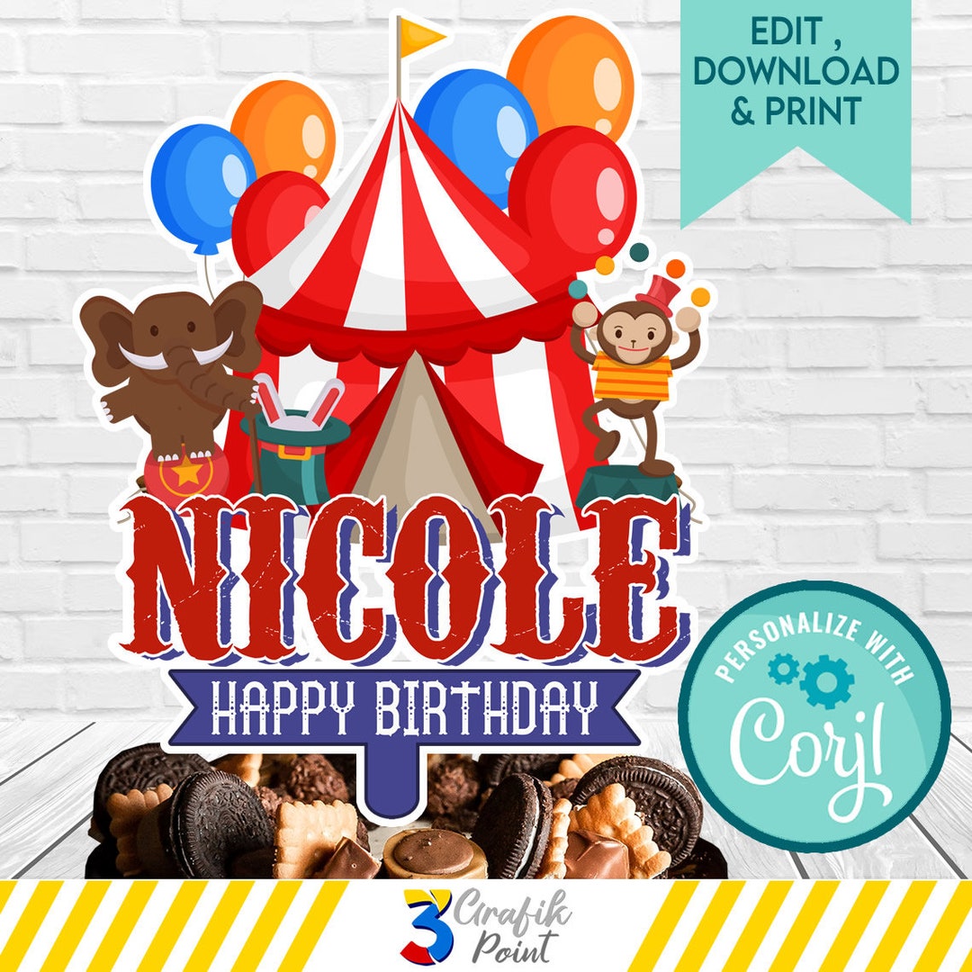 Editable Circus Cake Topper Template, Carnival Cake Topper , Carnival ...