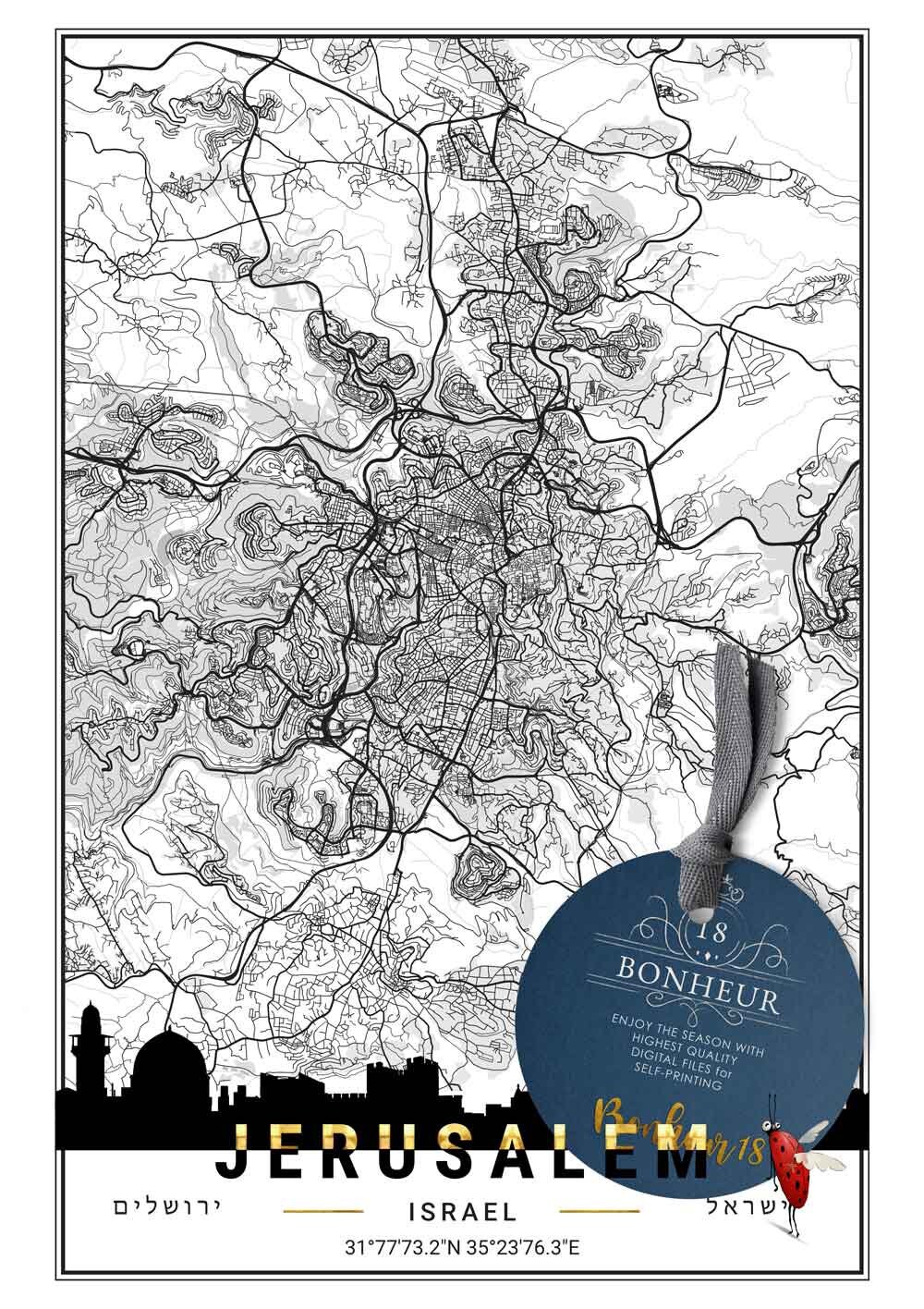 Map of Jerusalem,map of Israel, Poster, Jpg,poster,download,a1 to A4 ...