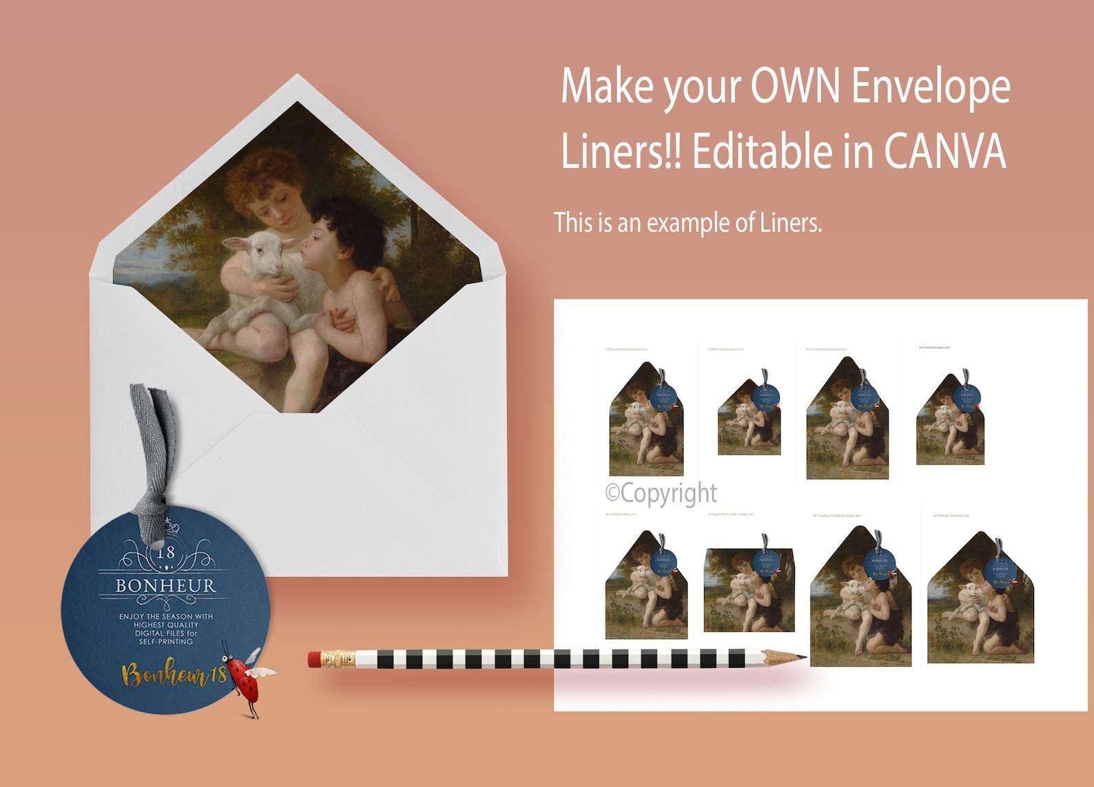 Envelope Template Canva Editable Liner 8 Sizes A7,A7 Euroflap,a7 Square ...