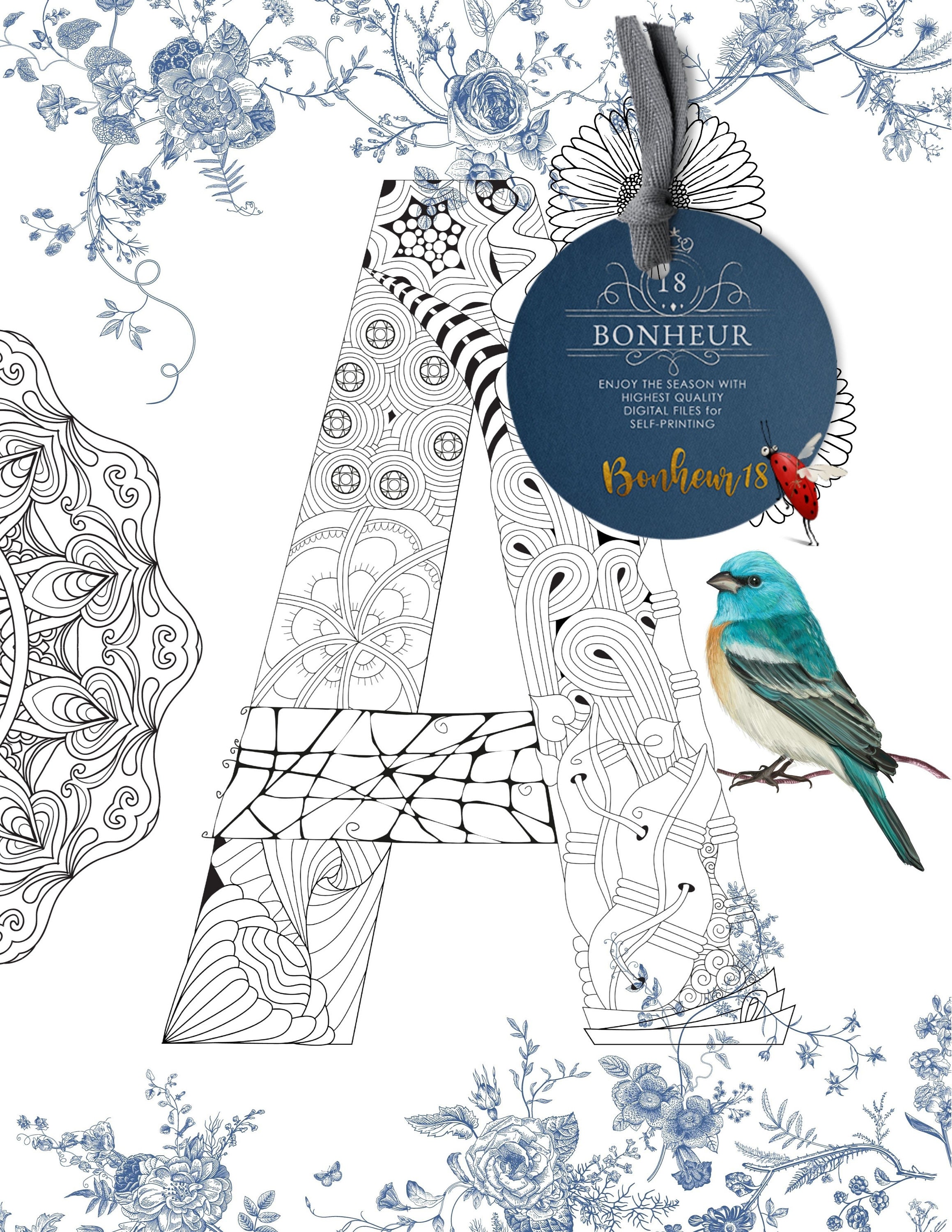 Zentangle Mandala Monogram A-Z Alphabet Coloring Pages, Floral,outline ...