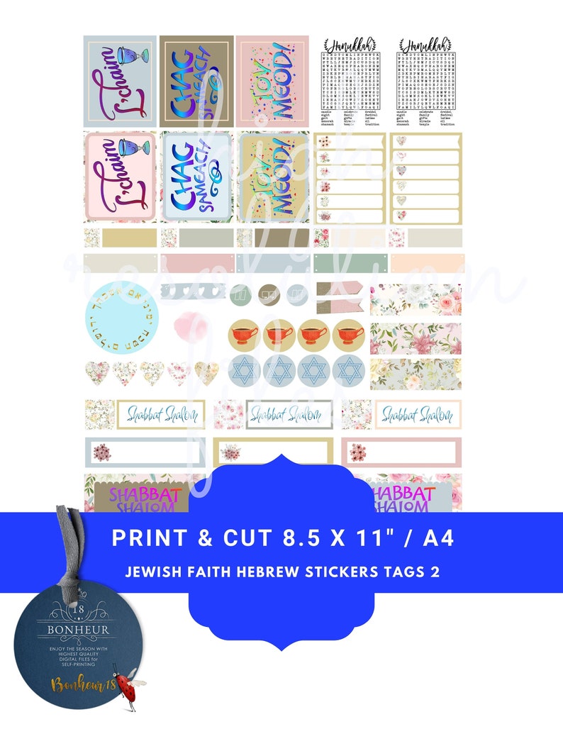 Jewish Stickers,hebrew Stickers,shabbat Shalom,tags,printable,digital ...