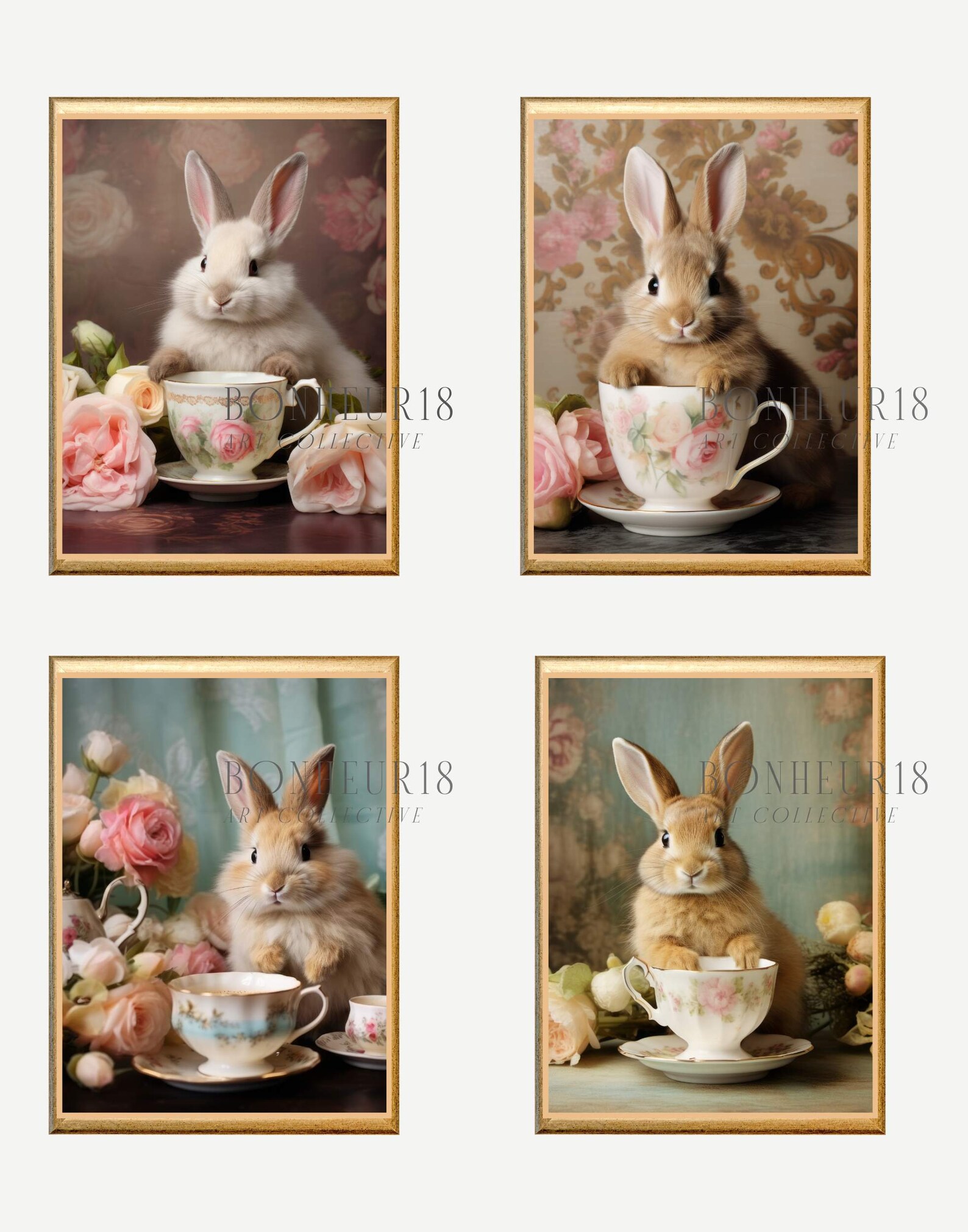 Easter Bunny Baby Rabbit in Tea Cup Farmhouse Peter Rabbit Roses Wall ...