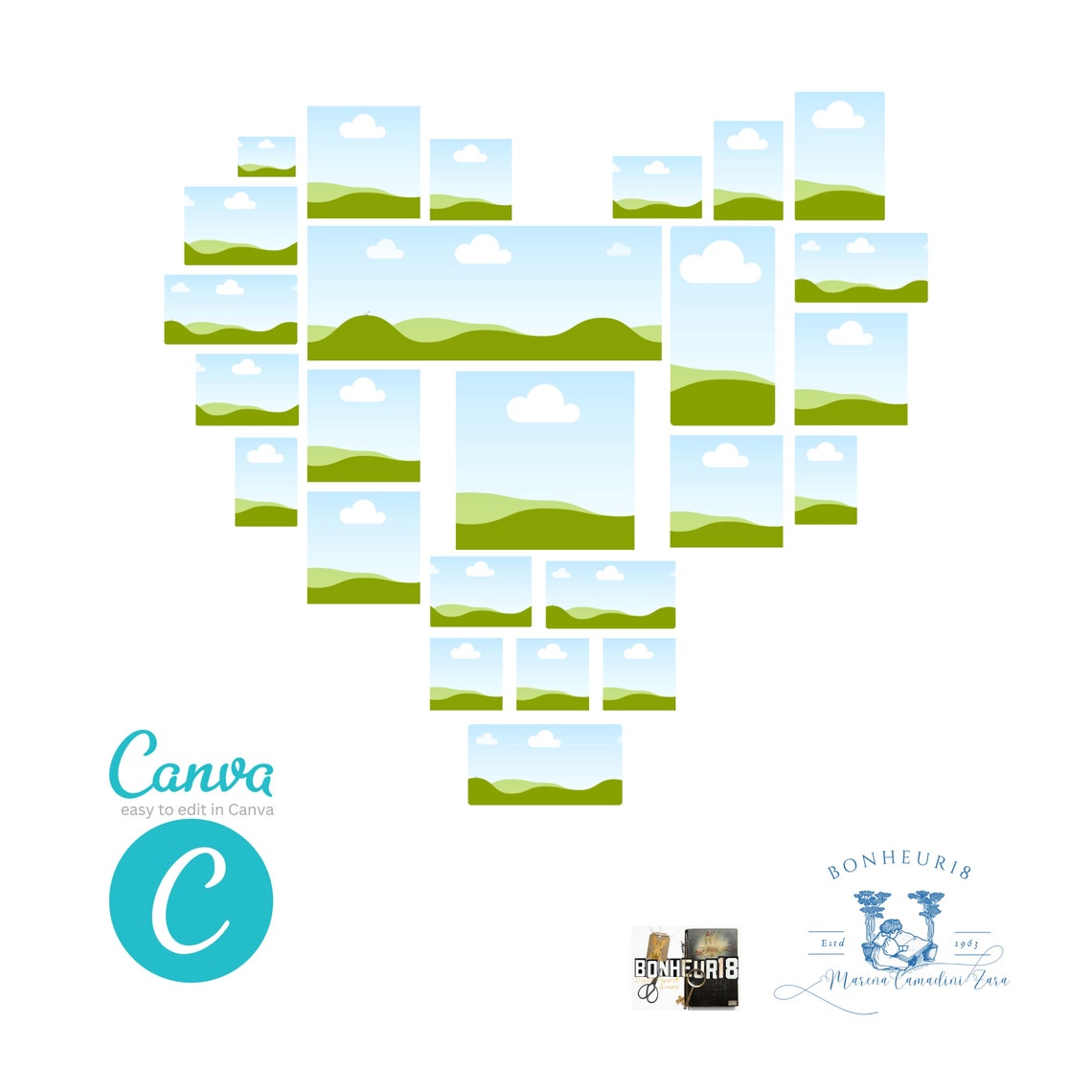 Heart Collage Template,canva Editable,photo Collage Template,heart ...