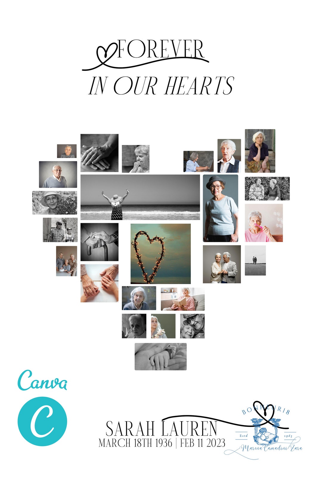 Funeral Heart Collage Template,canva Editable,heart Photo Collage ...