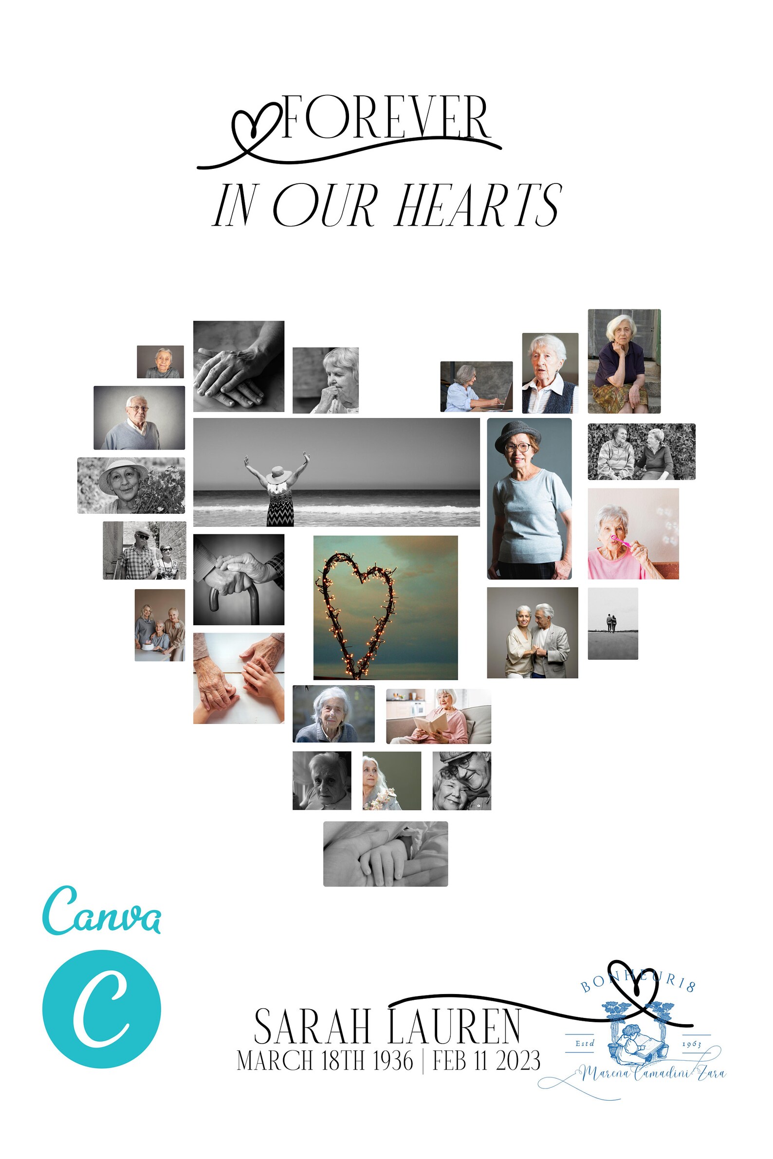 Funeral Heart Collage Template,canva Editable,heart Photo Collage ...