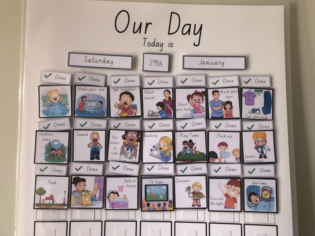 A2 Kids Visual Chore Chart With Pictures, Morning Routine Checklist ...