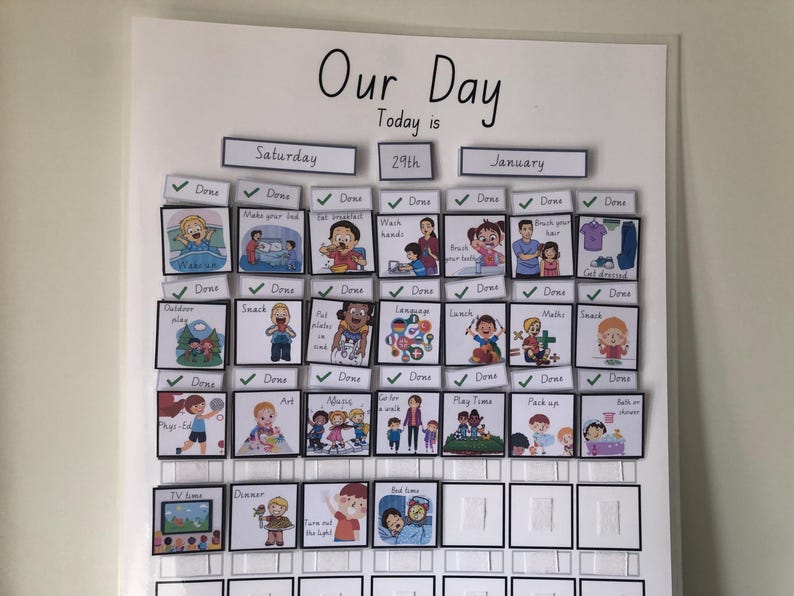 A2 Kids Visual Chore Chart With Pictures, Morning Routine Checklist ...