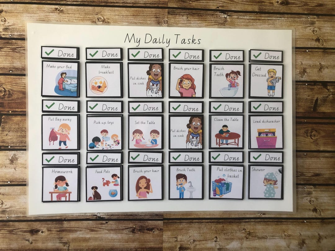 Visual Schedule, Kids Chore Chart With Pictures, Morning Routine ...