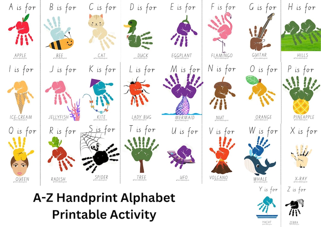Alphabet Handprint Art, My Handprint Alphabet Book, Alphabet Flashcards ...