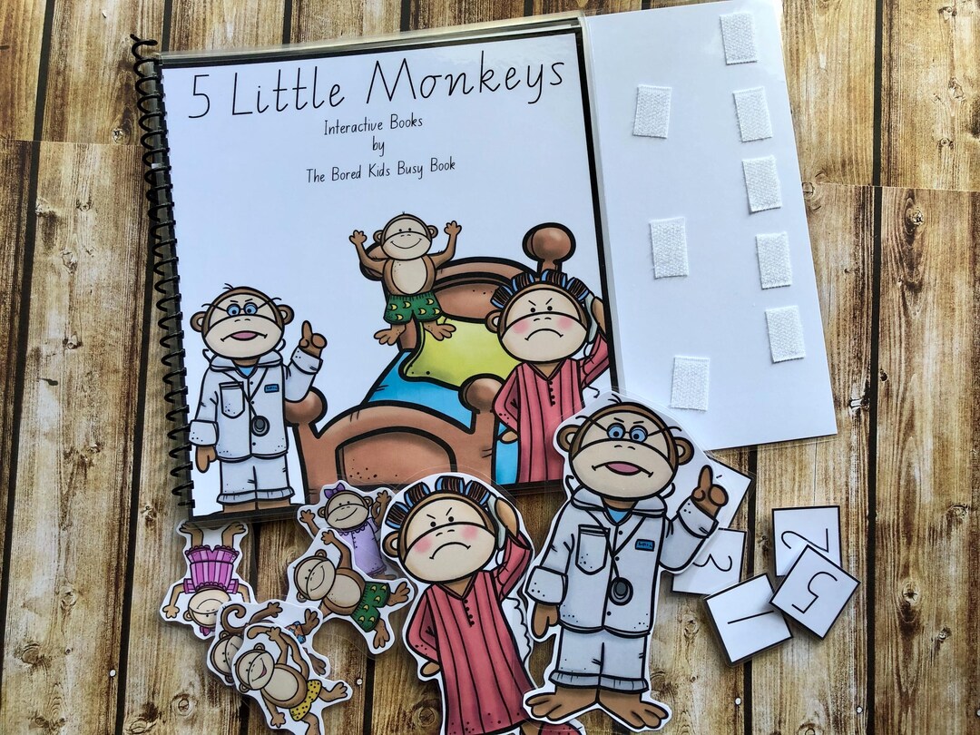 5 Little Monkeys Interactive Nursery Rhyme Book: Toddler Activity - Etsy