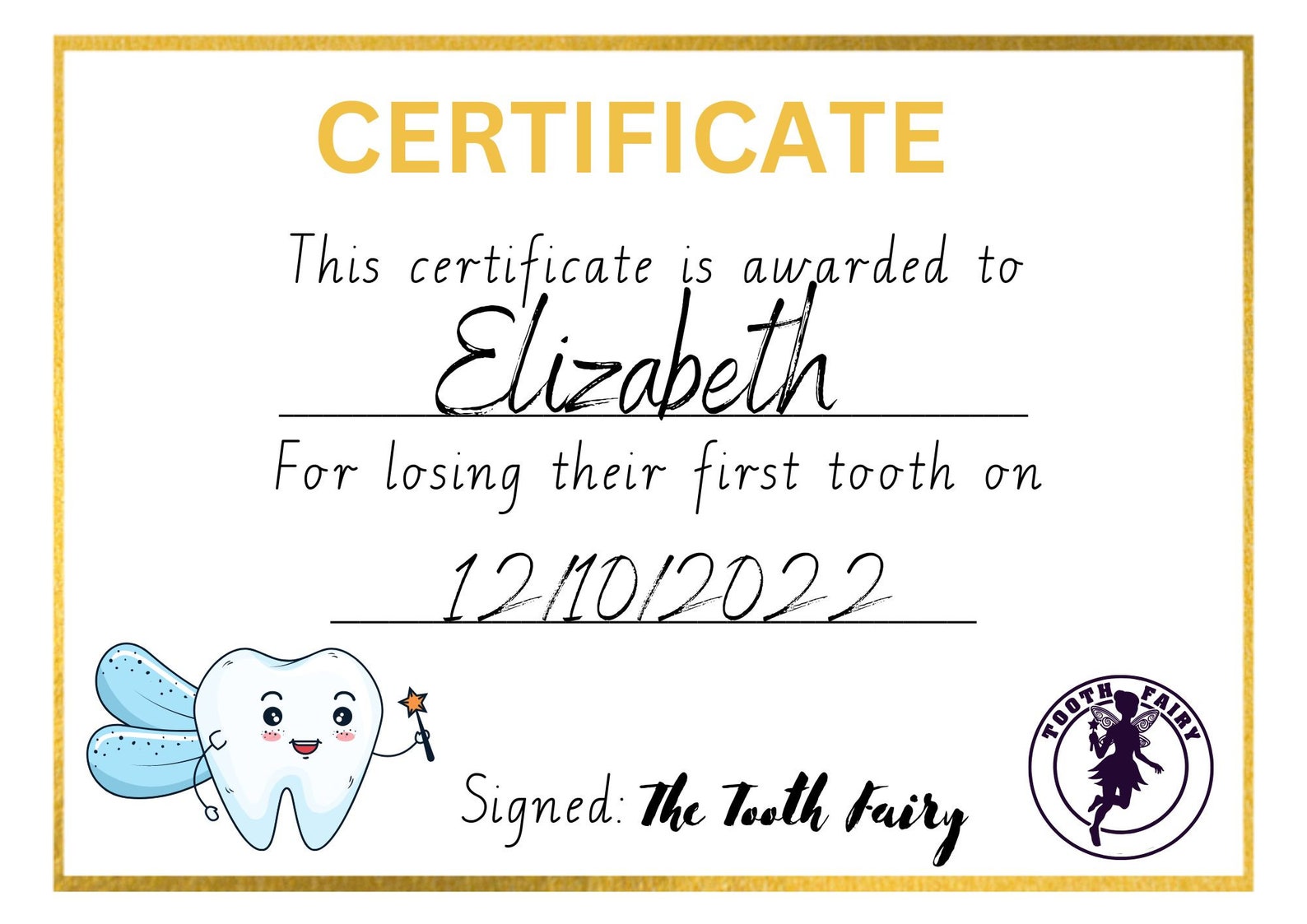 Tooth Fairy Certificate, Tooth Fairy Printable, Tooth Fairy Note, First ...