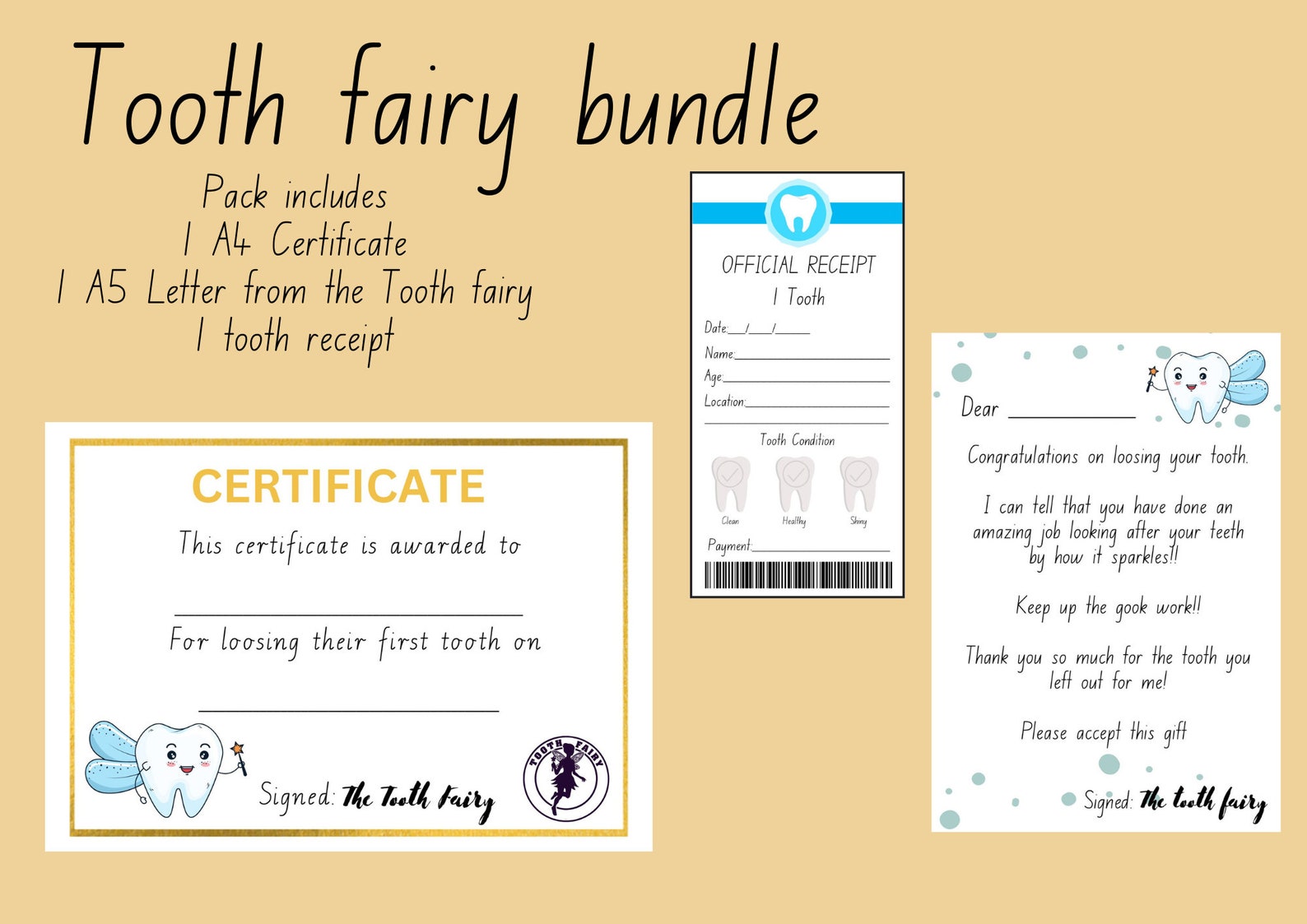 Tooth Fairy Certificate, Tooth Fairy Printable, Tooth Fairy Note, First ...