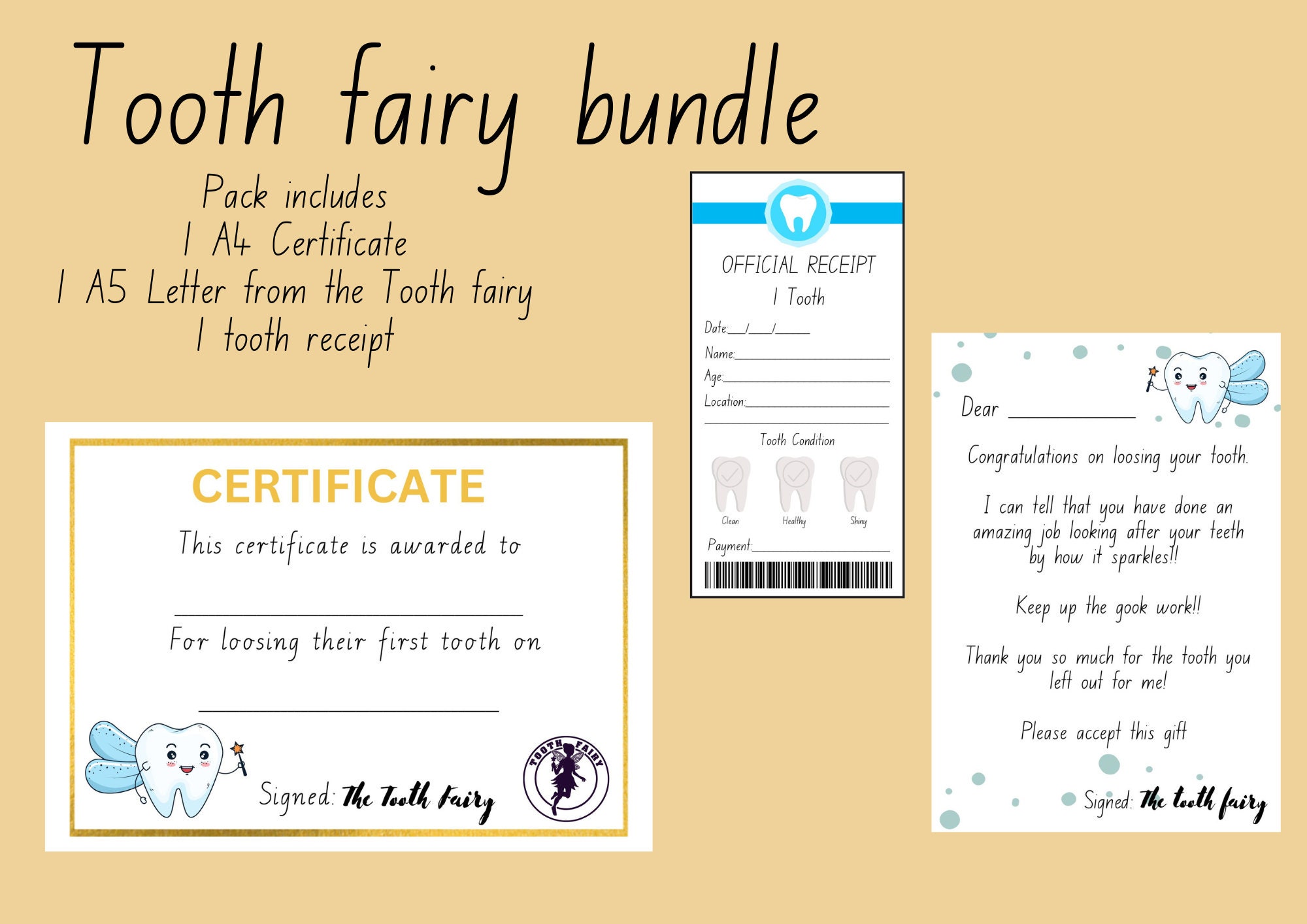 Tooth Fairy Certificate, Tooth Fairy Printable, Tooth Fairy Note, First ...